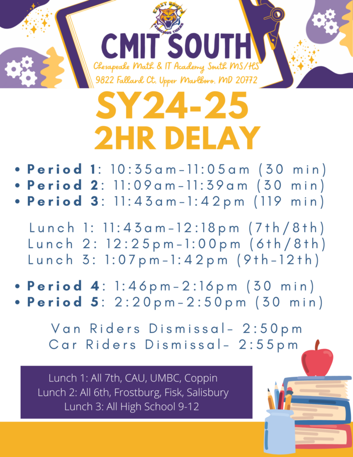 Bell Schedule – Chesapeake Math and IT Academy South Middle/High School