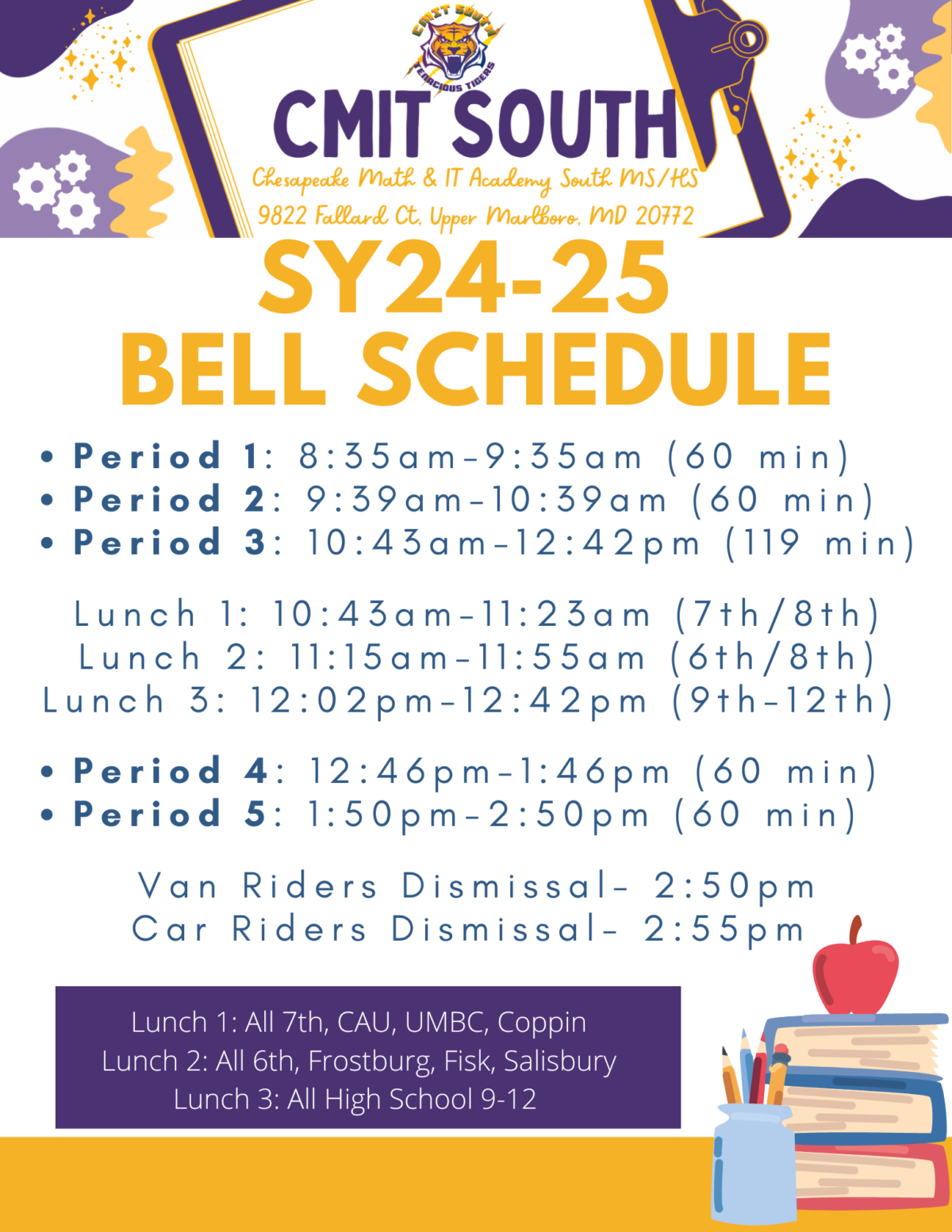 Middle School Bell Schedule – Chesapeake Math and IT Academy South ...