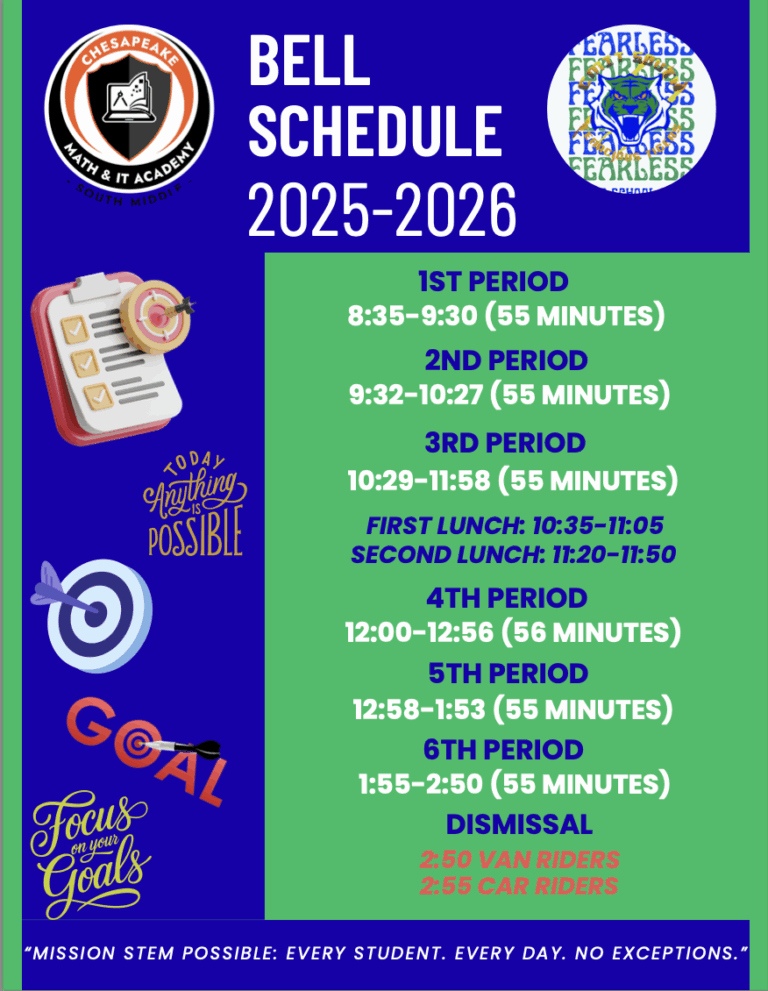 Middle School Bell Schedule – Chesapeake Math and IT Academy South ...