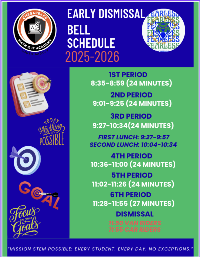 Middle School Bell Schedule – Chesapeake Math and IT Academy South ...