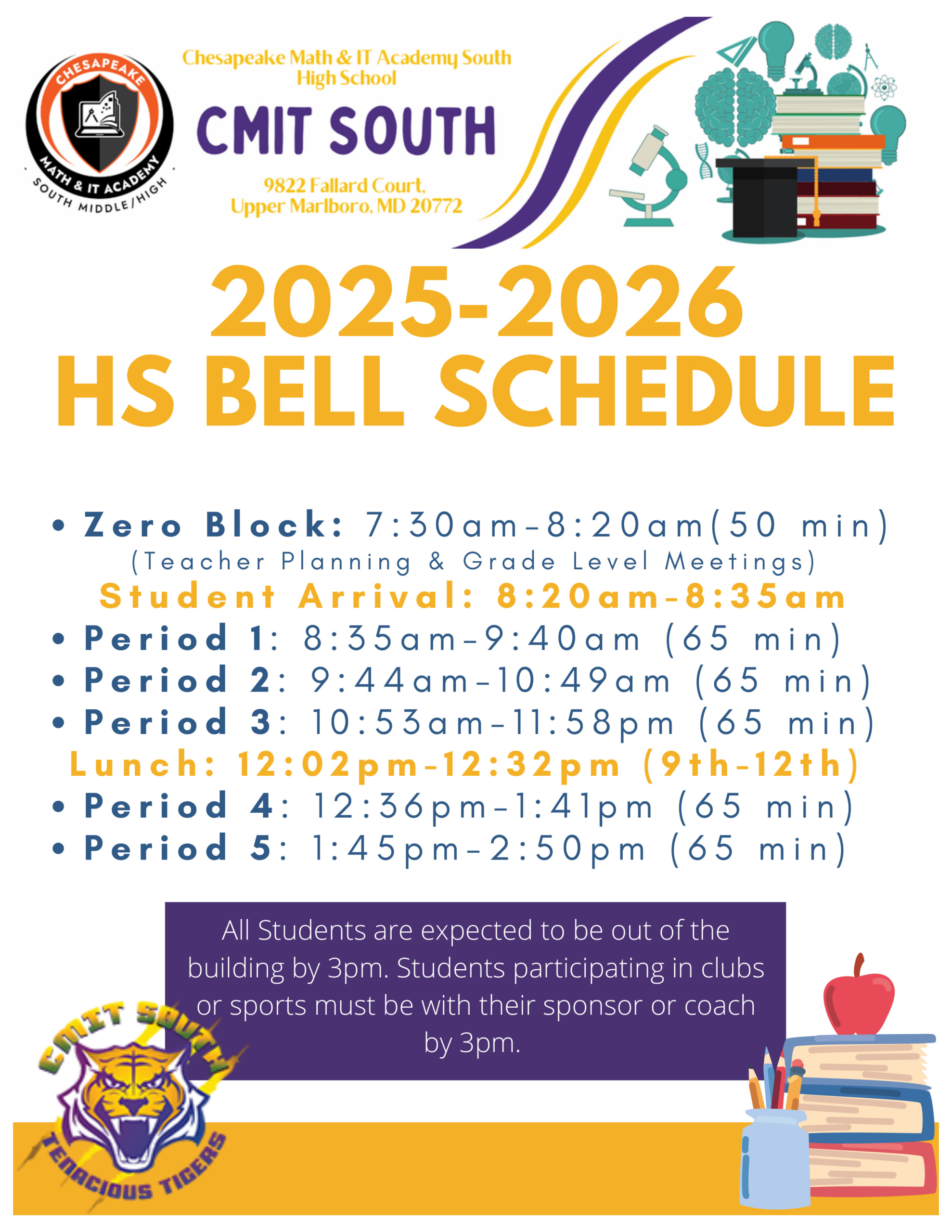 High School Bell Schedule – Chesapeake Math and IT Academy South Middle/High School